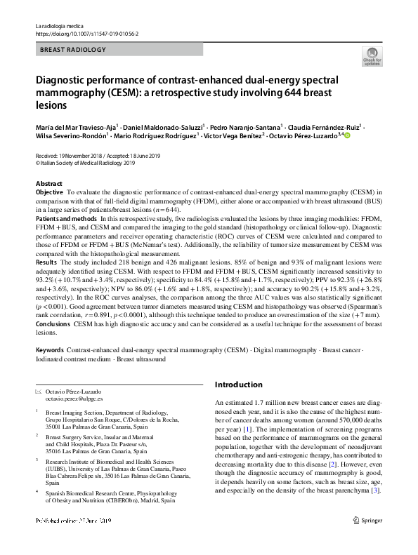 (PDF) Diagnostic performance of contrast-enhanced dual-energy spectral mammography (CESM): a ...