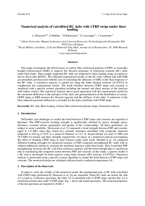 Pdf Numerical Analysis Of Retrofitted Rc Slabs With Cfrp Strips Under