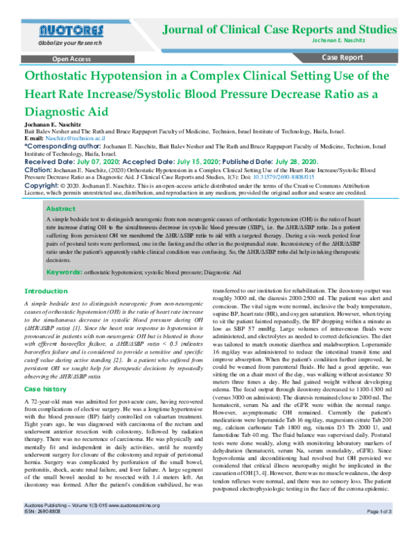 (PDF) Orthostatic Hypotension in a Complex Clinical Setting Use of the ...