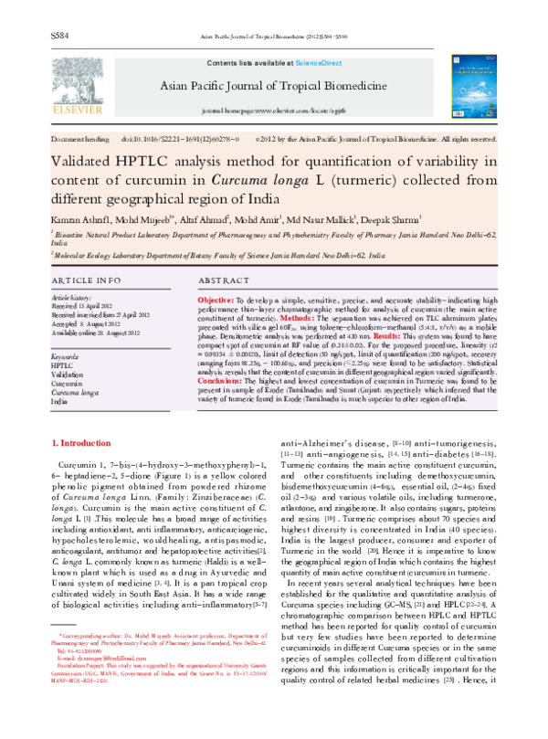 Pdf Validated Hptlc Analysis Method For Quantification Of Variability In Content Of Curcumin