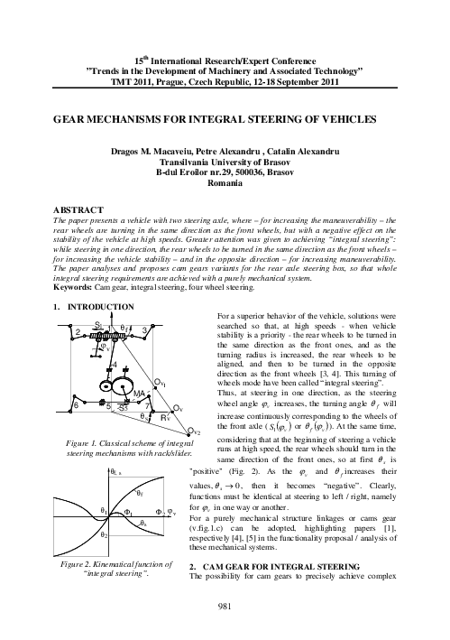 (PDF) Gear Mechanisms for Integral Steering of Vehicles