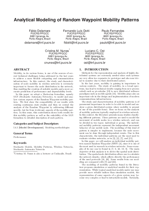 Pdf Analytical Modeling Of Random Waypoint Mobility Patterns Paulo Fernandes
