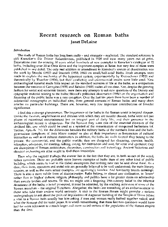 (PDF) Recent research on Roman baths