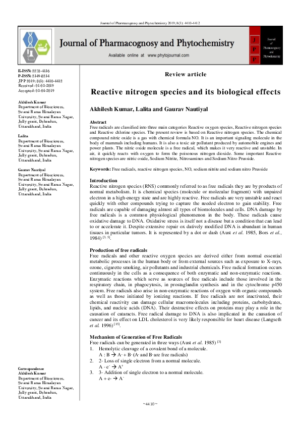 (PDF) Reactive nitrogen species and its biological effects