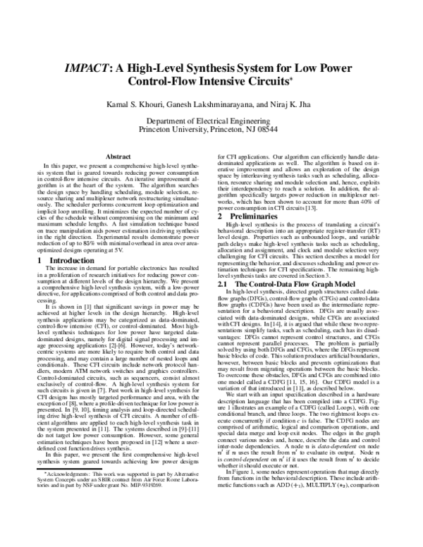 Pdf Impact A High Level Synthesis System For Low Power Control Flowintensive Circuits