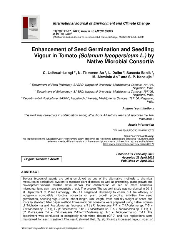 (PDF) Enhancement of Seed Germination and Seedling Vigour in Tomato ...