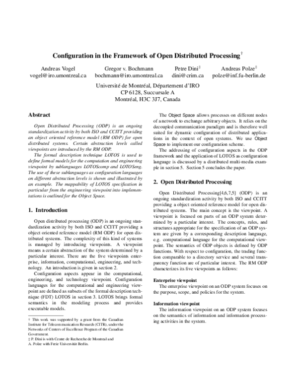 (PDF) Configuration in the framework of open distributed processing