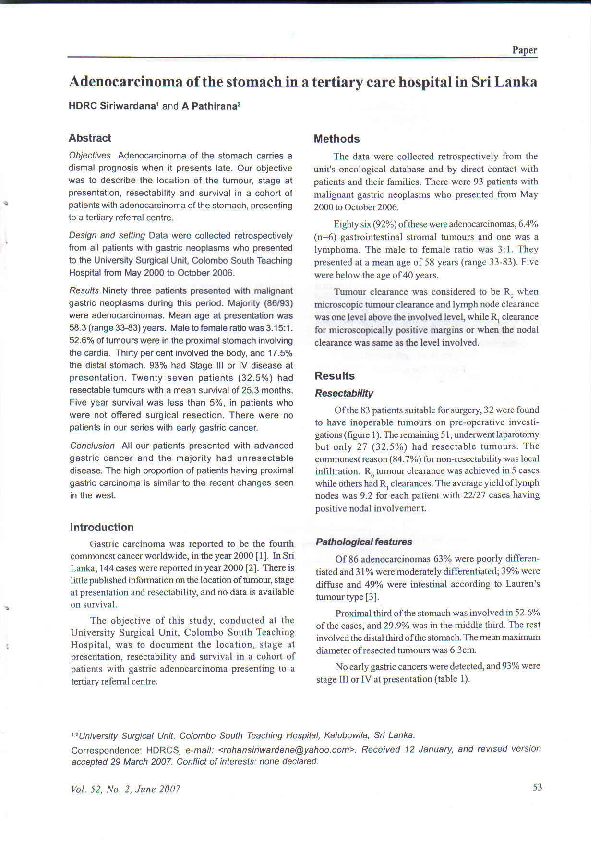 (PDF) Adenocarcinoma of the stomach in a tertiary care hospital of Sri ...