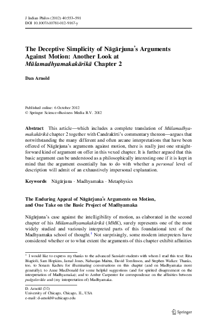 (PDF) The Deceptive Simplicity of Nāgārjuna's Arguments Against Motion ...
