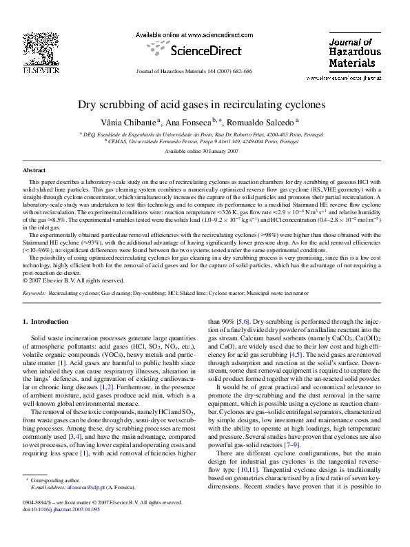 (PDF) Dry scrubbing of acid gases in recirculating cyclones