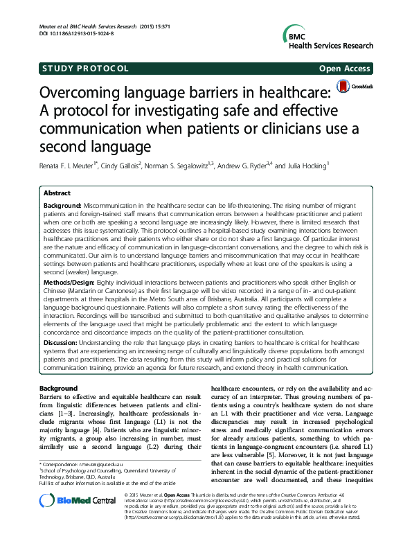 (PDF) Overcoming language barriers in healthcare: A protocol for ...