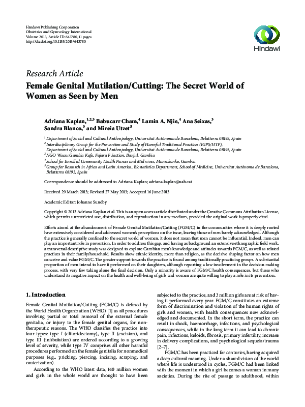 (PDF) Female Genital Mutilation/Cutting: The Secret World of Women as Seen by Men