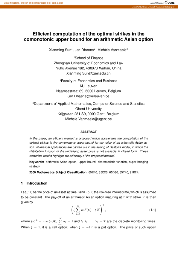 (PDF) Efficient computation of the optimal strikes in the comonotonic upper bound for an ...