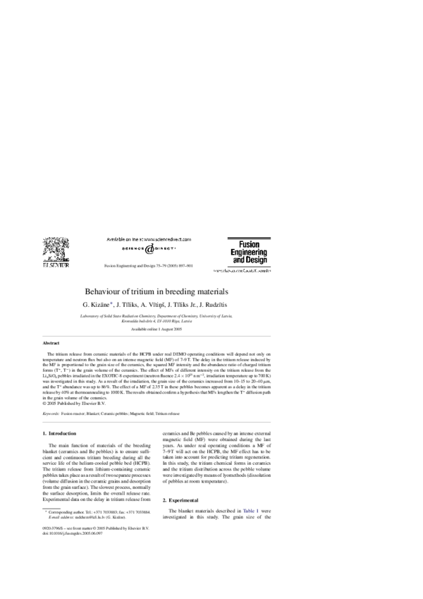 (PDF) Behaviour of tritium in breeding materials | Gunta Kizane ...