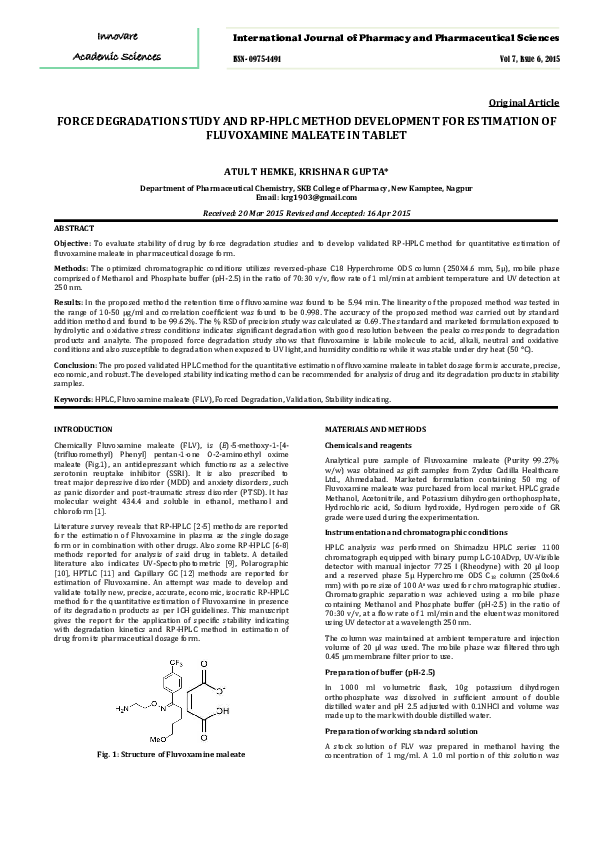(PDF) Force Degradation Study and RP-HPLC Method Development for ...