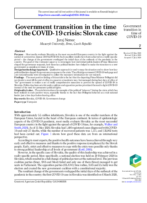 (PDF) Government transition in the time of the COVID-19 crisis: Slovak case