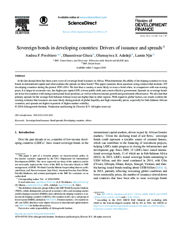 (PDF) Sovereign bonds in developing countries: Drivers of issuance and spreads