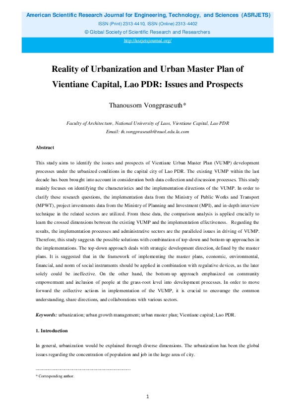 (PDF) Reality of Urbanization and Urban Master Plan of Vientiane ...