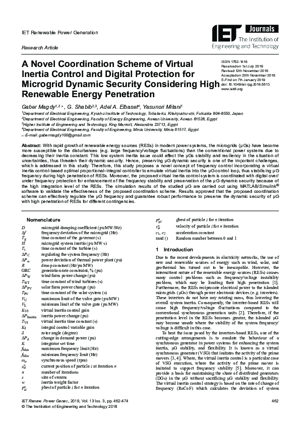 (PDF) A Novel Coordination Scheme of Virtual Inertia Control and Digital Protection for ...