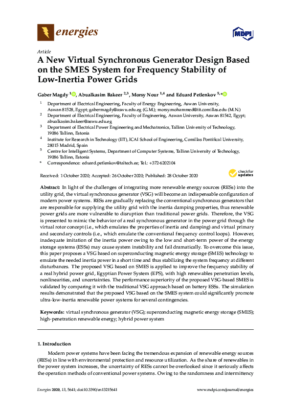 (PDF) A New Virtual Synchronous Generator Design Based on the SMES ...