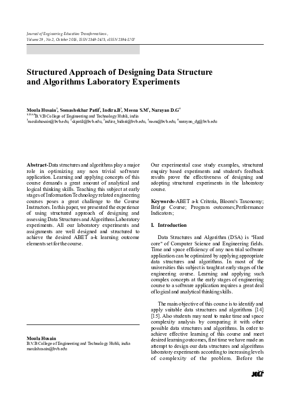 (PDF) Structured Approach of Designing Data Structure and Algorithms Laboratory Experiments ...