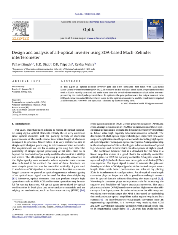 (PDF) Design and analysis of all-optical inverter using SOA-based Mach ...