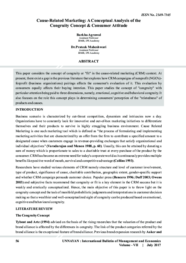 (PDF) Congruity in Cause-Related Marketing and Its Impact on Consumers