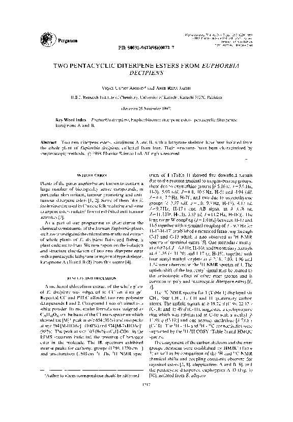 (PDF) Two pentacyclic diterpene esters from Euphorbia decipiens