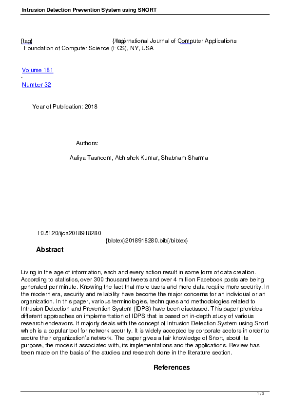 (PDF) Intrusion Detection Prevention System using SNORT