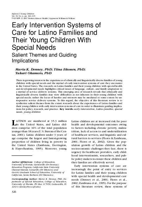 (PDF) Early Intervention Systems of Care for Latino Families and Their ...