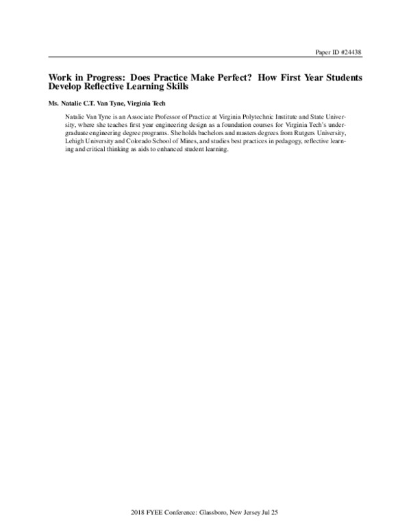 (PDF) Work in Progress: Does Practice Make Perfect? How First Year ...
