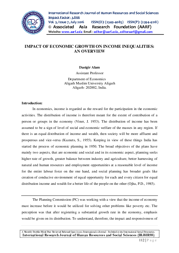 (PDF) Impact of Economic Growth on Income Inequalities: An Overview