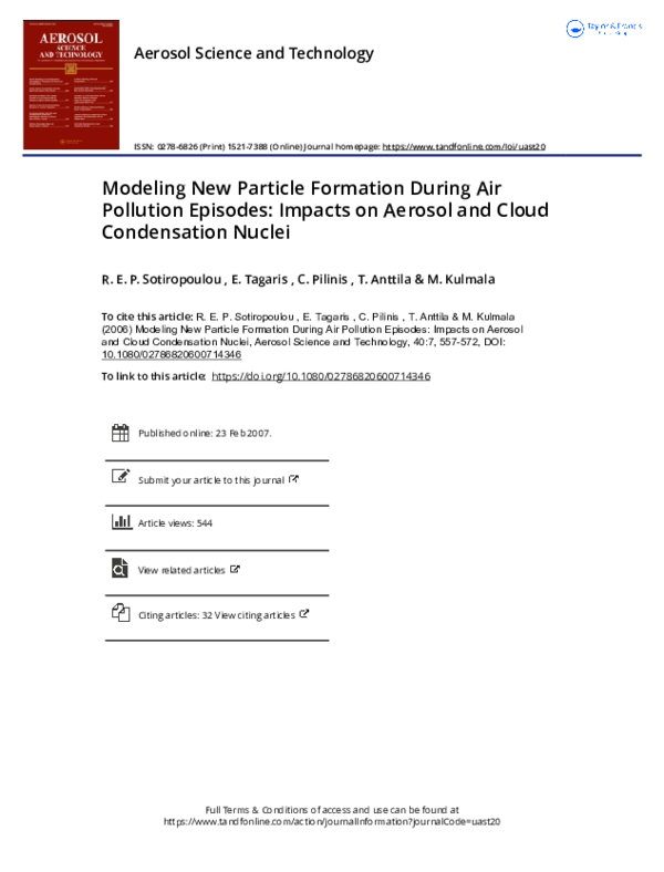 (PDF) Modeling New Particle Formation During Air Pollution Episodes ...