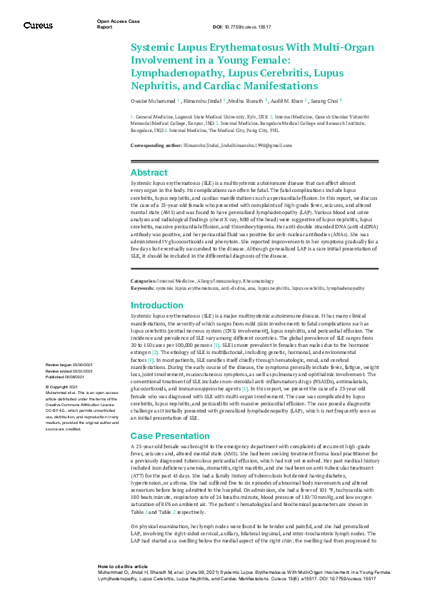 (PDF) Systemic Lupus Erythematosus With Multi-Organ Involvement in a ...