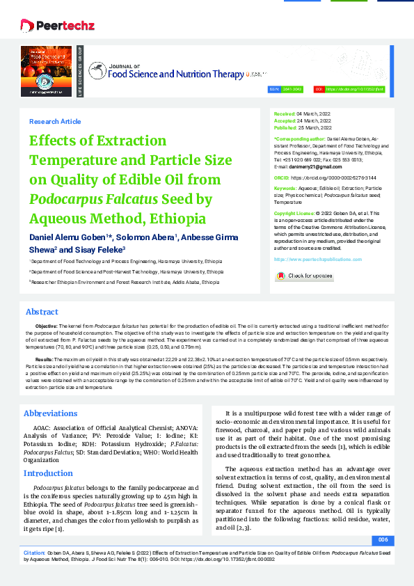 Pdf Effects Of Extraction Temperature And Particle Size On Quality Of
