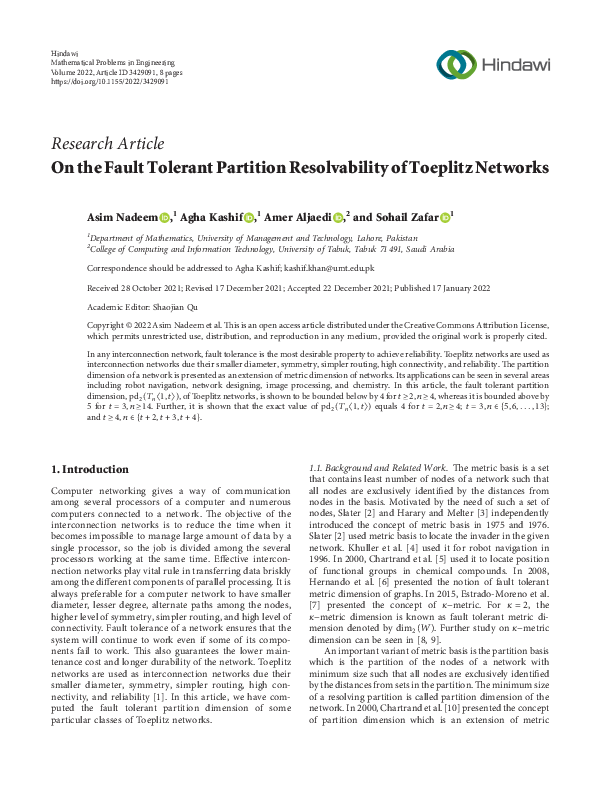Pdf On The Fault Tolerant Partition Resolvability Of Toeplitz Networks