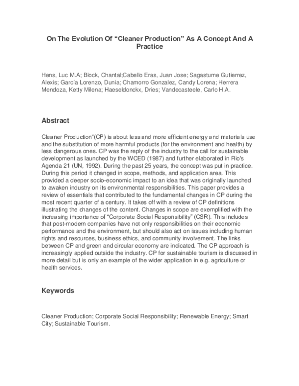 (PDF) Evolution of Cleaner Production Practices