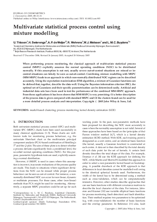 (PDF) Multivariate statistical process control using mixture modelling