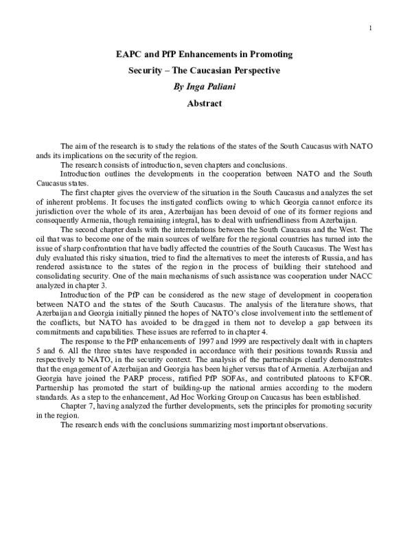 (PDF) 1 EAPC and PfP Enhancements in Promoting Security – The Caucasian Perspective