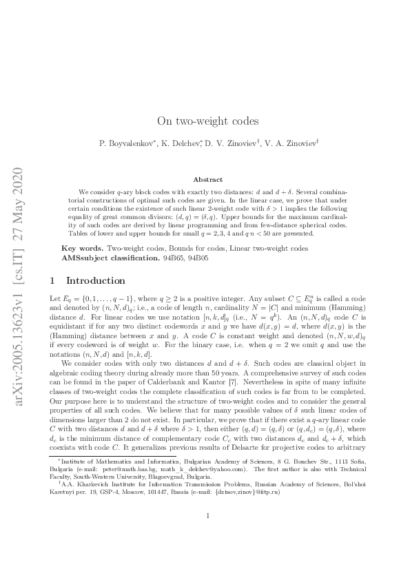 (PDF) On two-weight codes