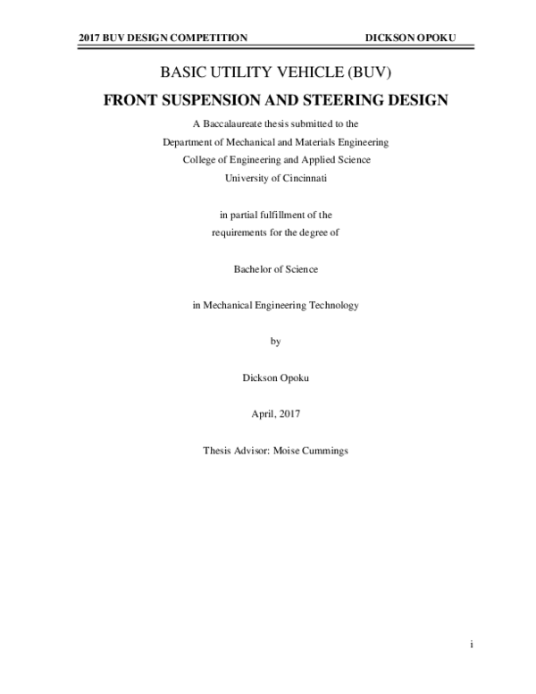 (PDF) Basic utility vehicle BUV) - Front suspension and steering design
