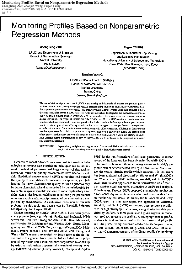 (PDF) Monitoring Profiles Based on Nonparametric Regression Methods