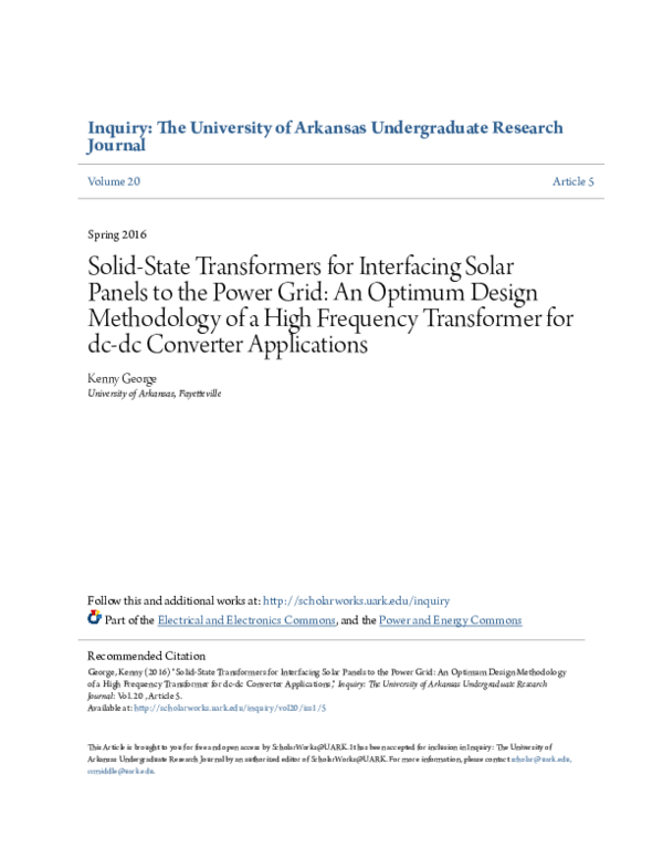Pdf Solid State Transformers For Interfacing Solar Panels To The Power Grid An Optimum Design