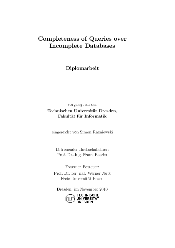 Pdf Completeness Of Queries Over Incomplete Databases