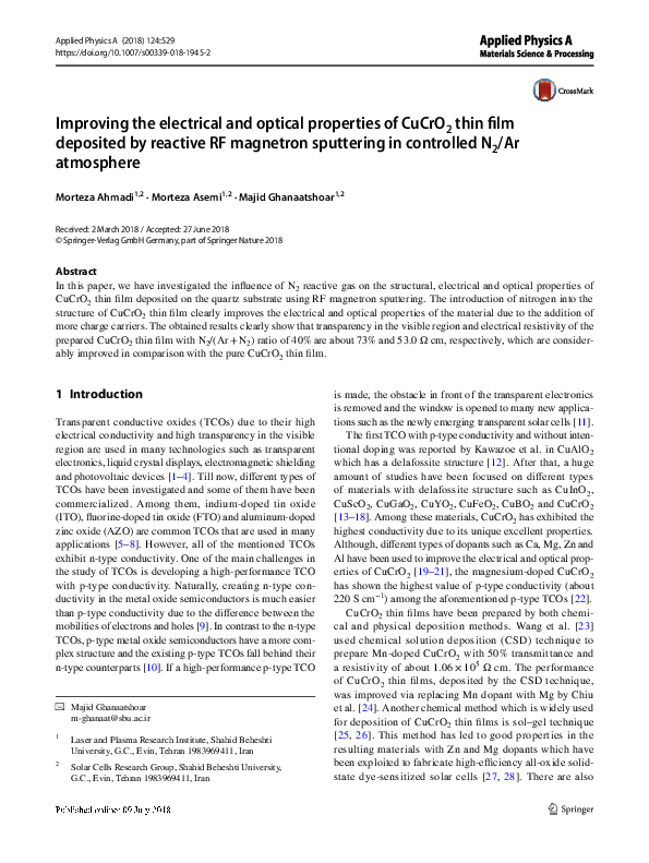 (PDF) Improving the electrical and optical properties of DC-sputtered ZnO:Al by thermal post ...