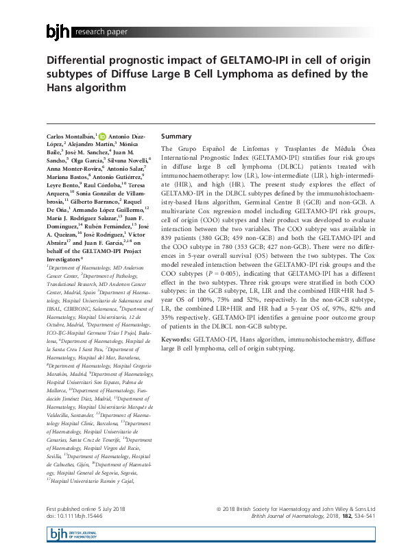(PDF) Differential prognostic impact of GELTAMO-IPI in cell of origin ...