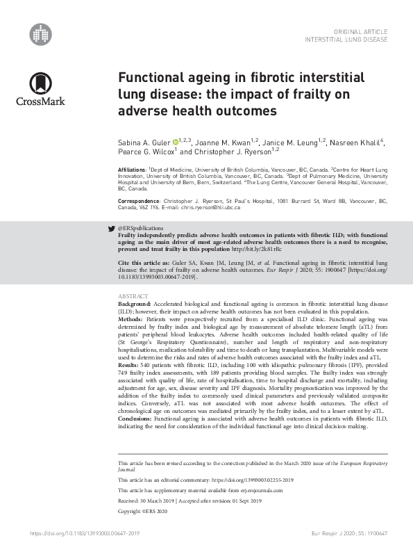 (PDF) Functional ageing in fibrotic interstitial lung disease: the ...