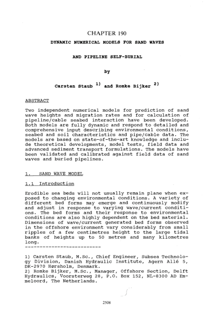 (PDF) CHAPTER 190 DYNAMIC NUMERICAL MODELS FOR SAND WAVES AND PIPELINE ...