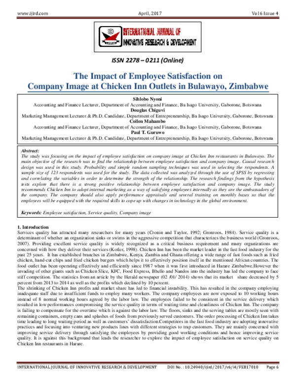 (PDF) The Impact of Employee Satisfaction on Company Image at Chicken ...