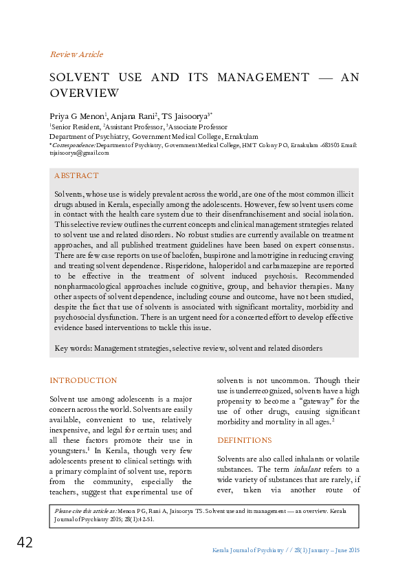 (PDF) Solvent Use and its Management - An Overview